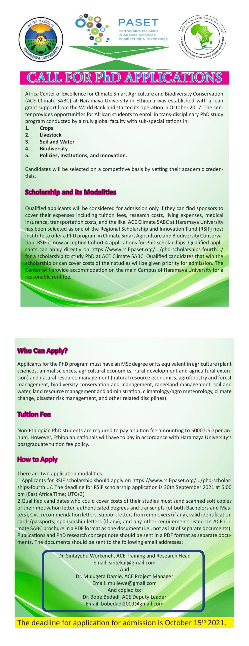 Call for PhD Applications at ACE Climate SABC, Haramaya University ...
