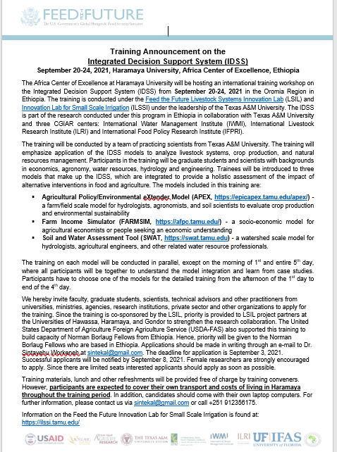Training Opportunity on the Integrated Decision Support System (IDSS ...